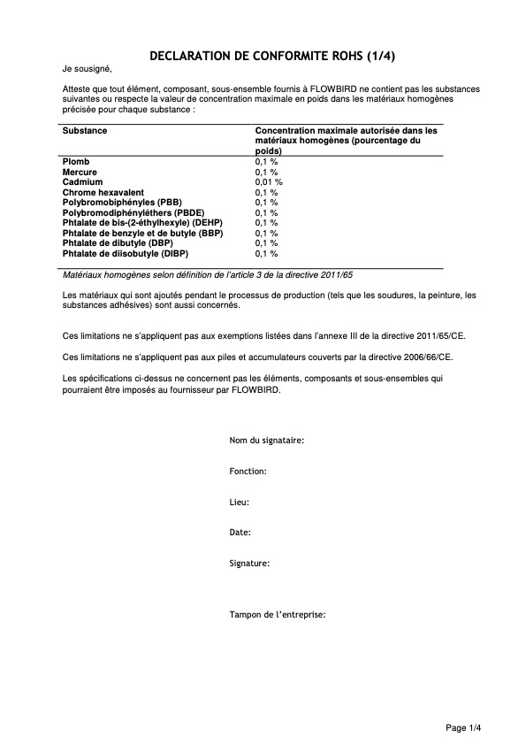 Attestation de conformité REACH / ROHS – Provigis