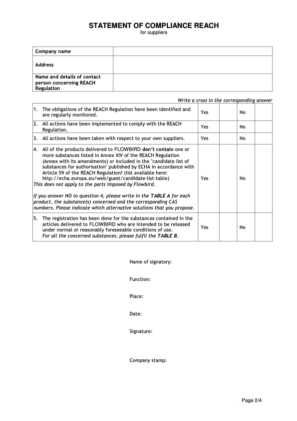 Statement of Compliance ROHS - REACH – Provigis