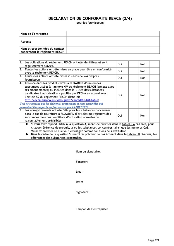 Attestation de conformité REACH / ROHS – Provigis