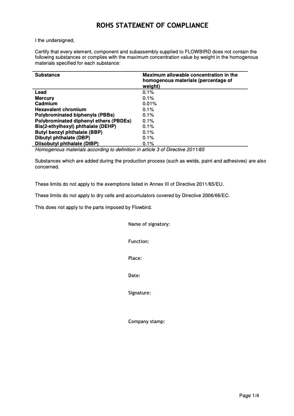 Statement of Compliance ROHS - REACH – Provigis